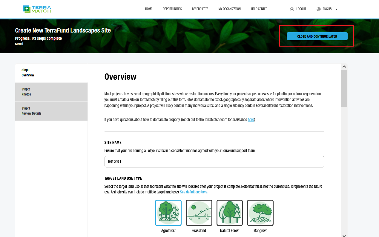 How to Create a TerraFund Site Profile – TerraMatch Help Center
